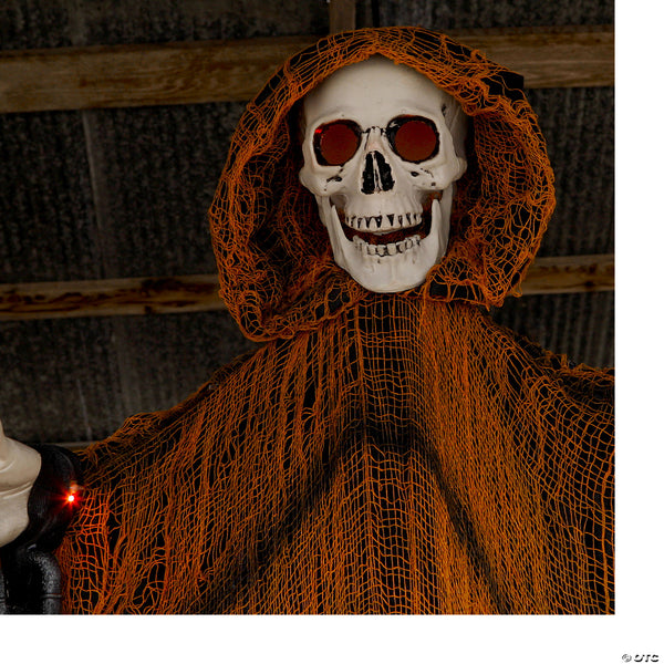 6 Ft. Light-Up Skeletal Reaper in Orange Robes Halloween Hanging Decor