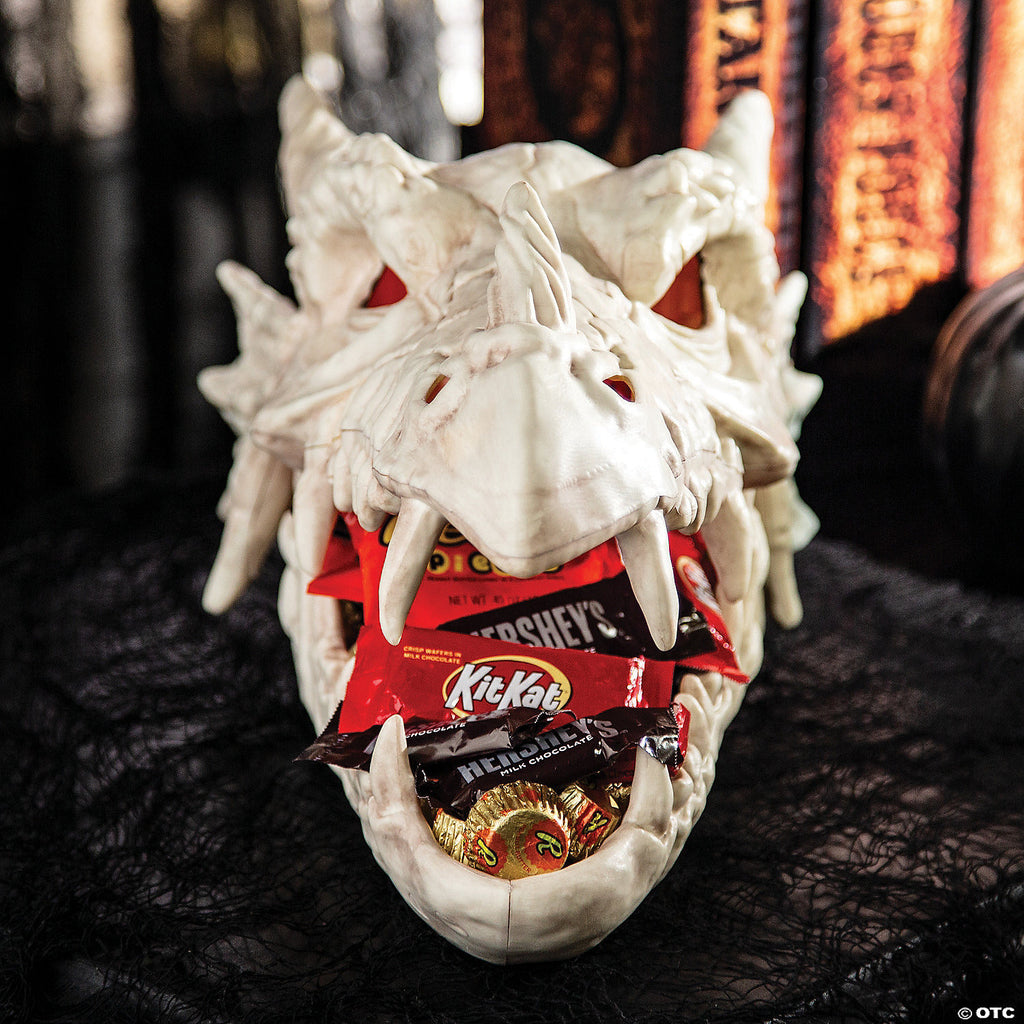 8" Light-Up Dragon Skull Candy Bowl Halloween Decoration
