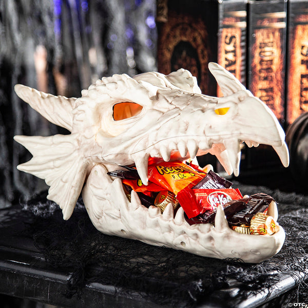 8" Light-Up Dragon Skull Candy Bowl Halloween Decoration