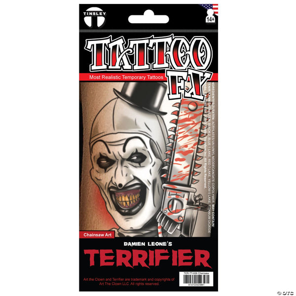 Tinsley Transfers Terrifier™ Art the Clown Chainsaw Art Temporary Tatt