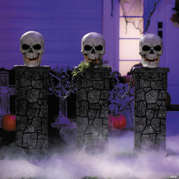 4 Ft. x 3 Ft. Light-Up Skull Pedestal Fence with Chains Halloween Deco
